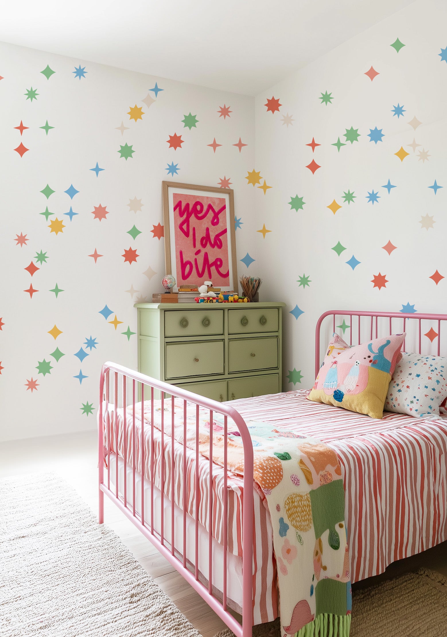 Colourful Preppy Sparkles & Stars Removable Fabric Wall Mural – Olive ...