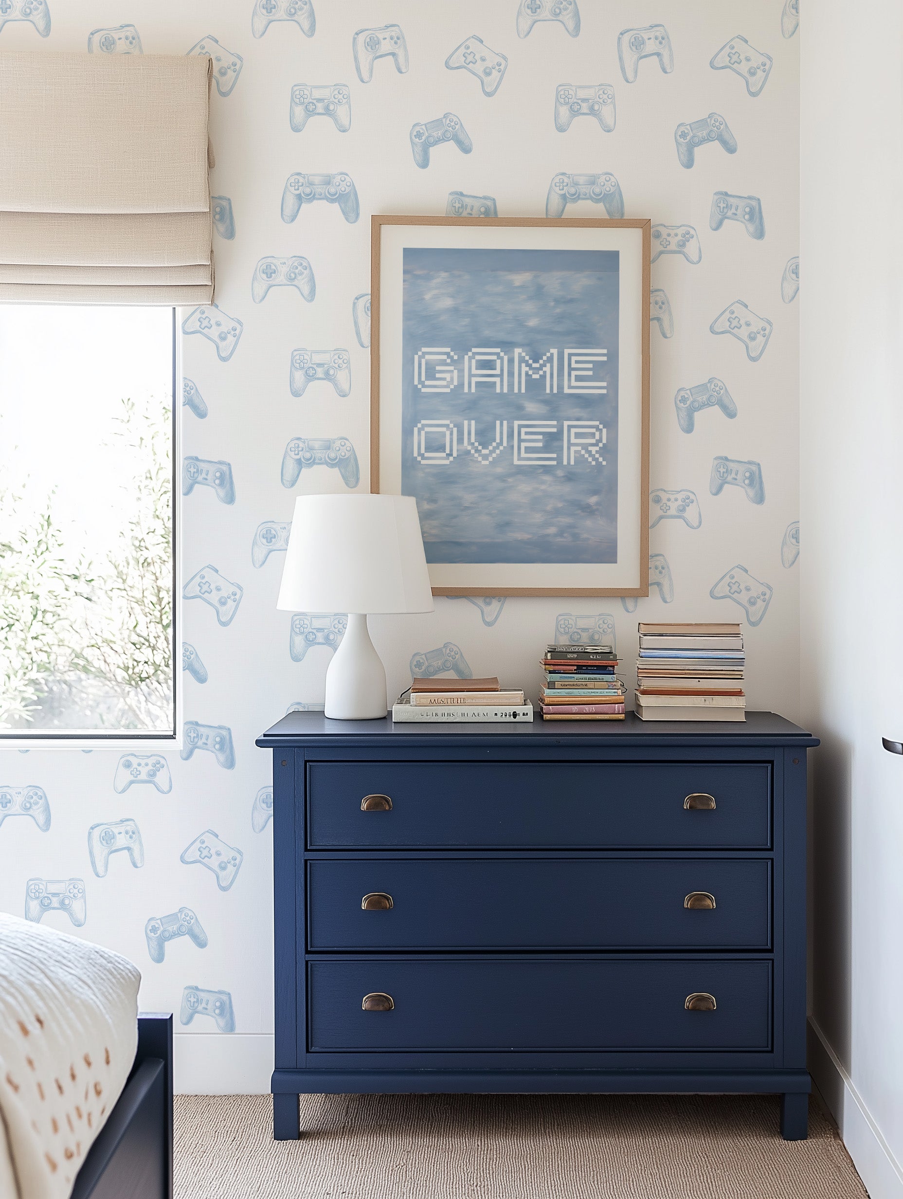 Game Over Blue Boys Bedroom Peel & Stick Removable Gamer Wallpaper ...