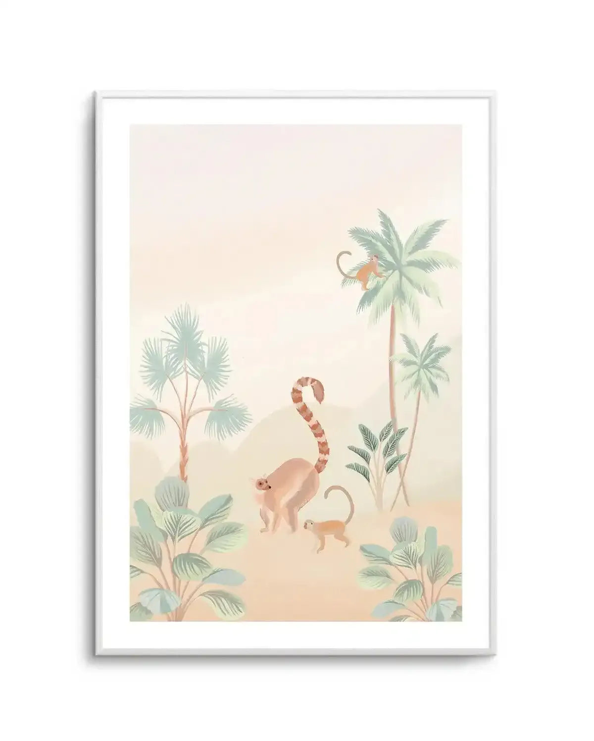 Jungle Monkeys Kids Art Print in Gender Neutral Beige & Sage Tones ...