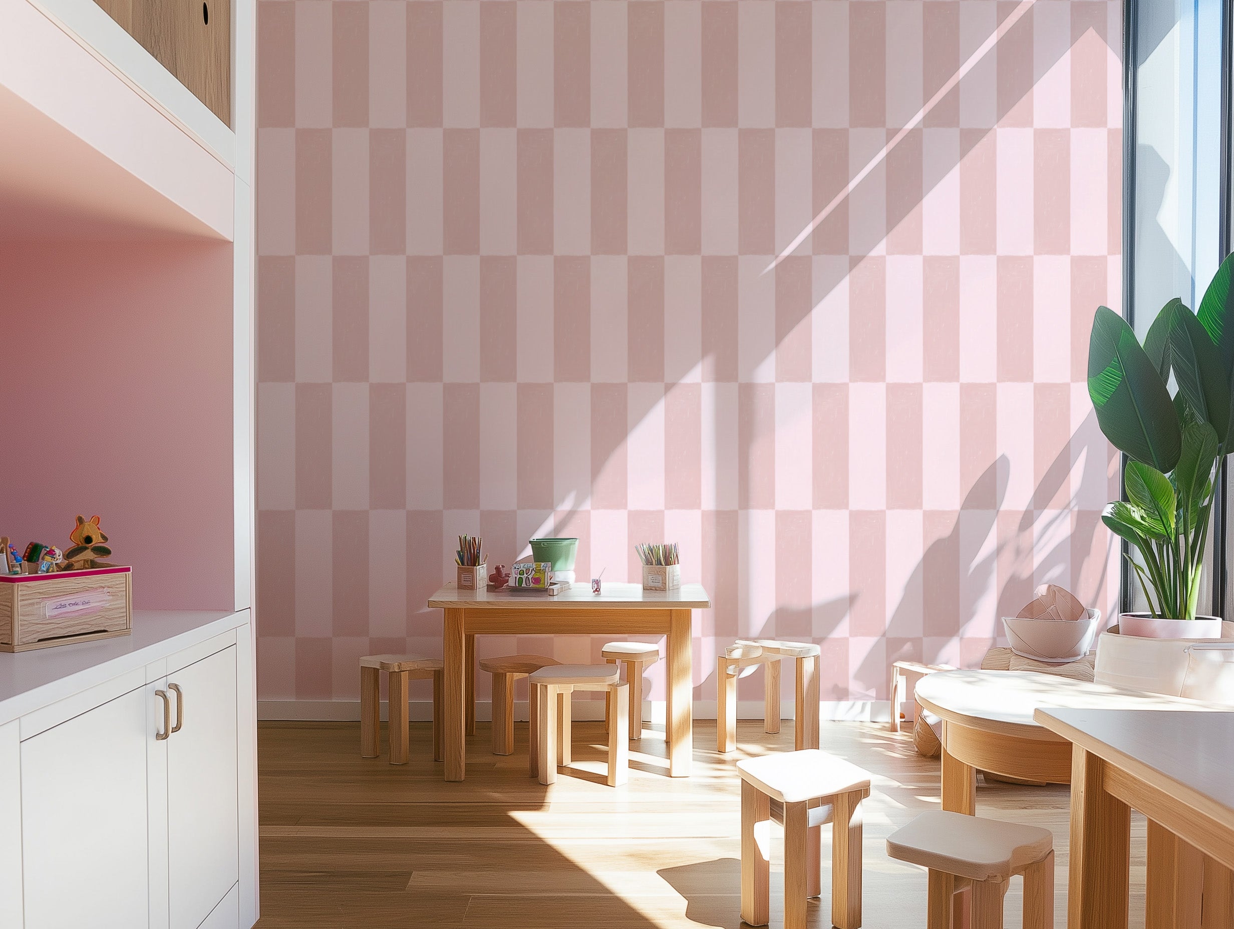 Long Check Pink Premium Commercial Grade Vinyl Wallpaper – Olive et Oriel