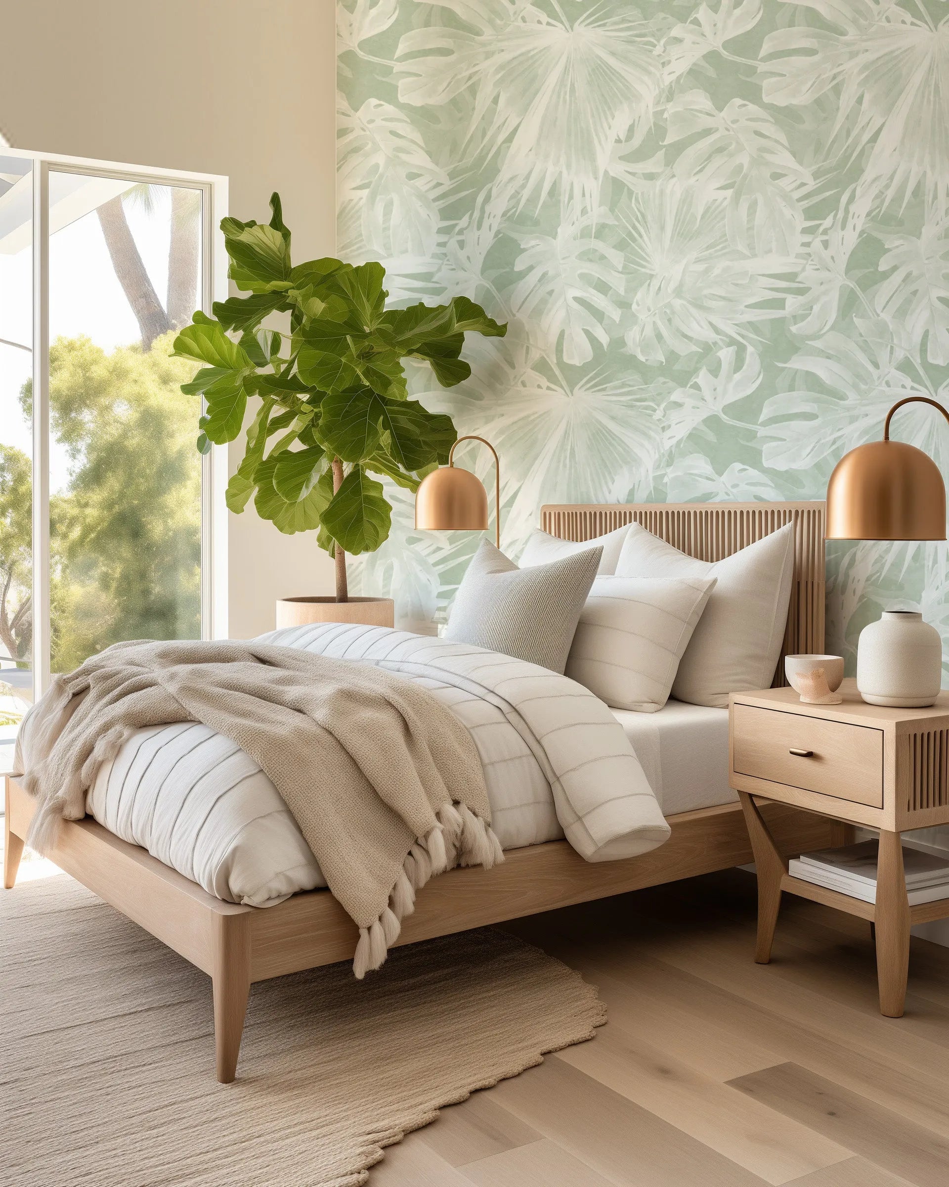Shop Maui Palm Tropical Sage Green Australian Made Wallpaper Online ...