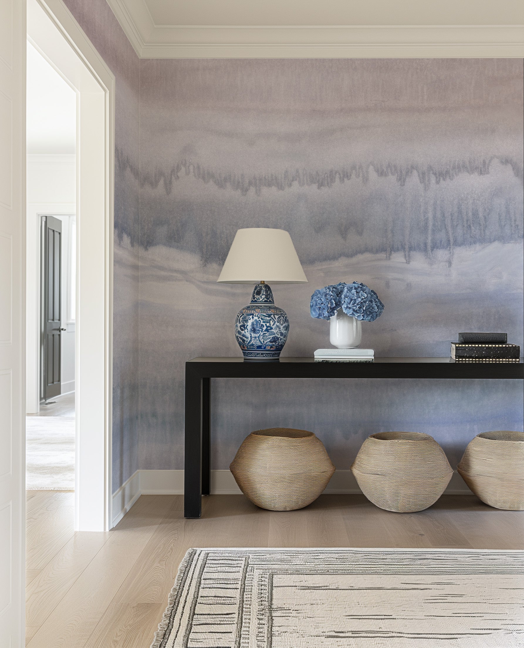 Mineral Fade Panoramic Painted Purple Designer Mural Wallpaper – Olive ...