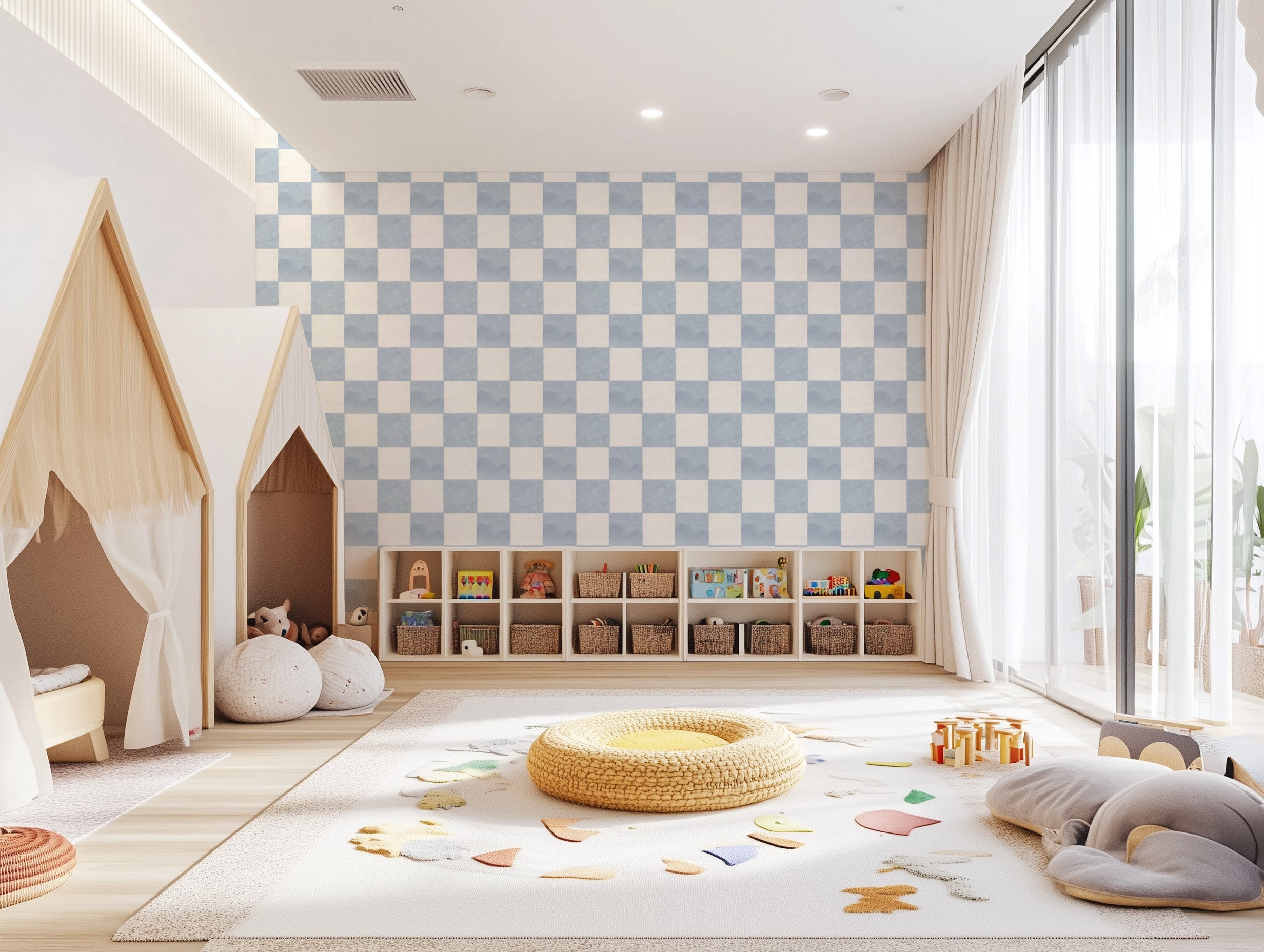 Ocean Check Blue Premium Commercial Grade Vinyl Wallpaper – Olive et Oriel