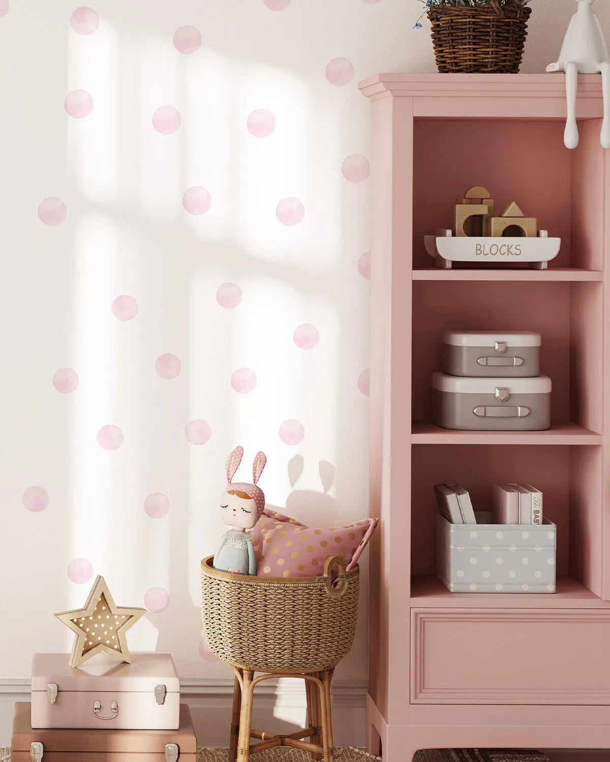 SHOP Pink Kids Watercolour Spots & Dots Fabric Peel & Stick Wall Decal ...