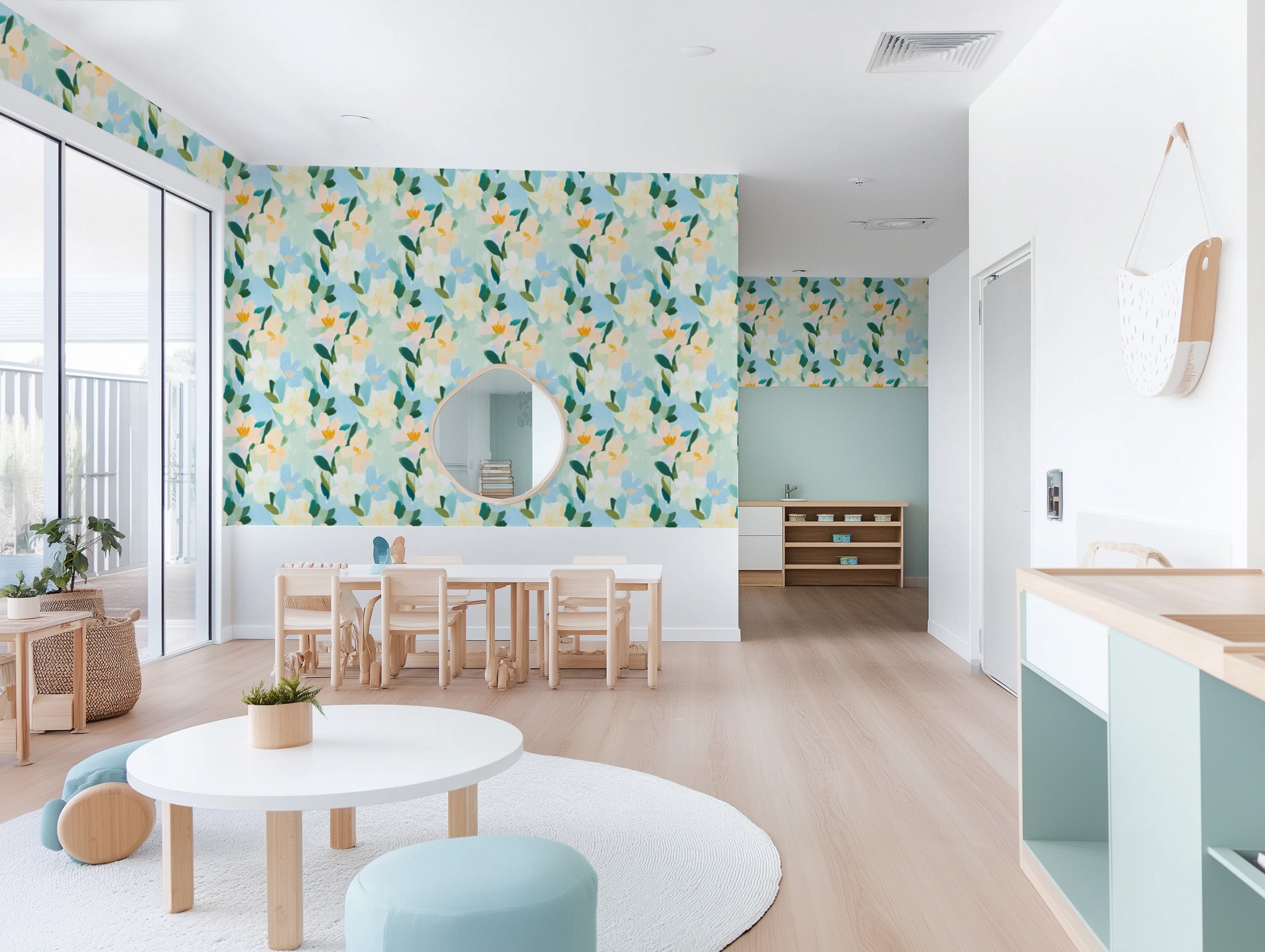 Painted Florals Light Blue & Sage Green Premium Commercial Grade Vinyl ...