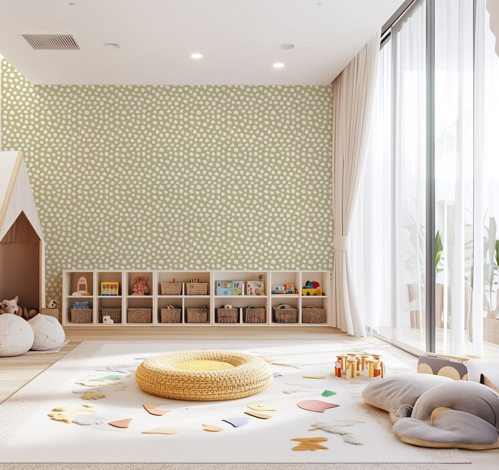 Paint Spots Sage Green Premium Commercial Grade Vinyl Wallpaper – Olive ...
