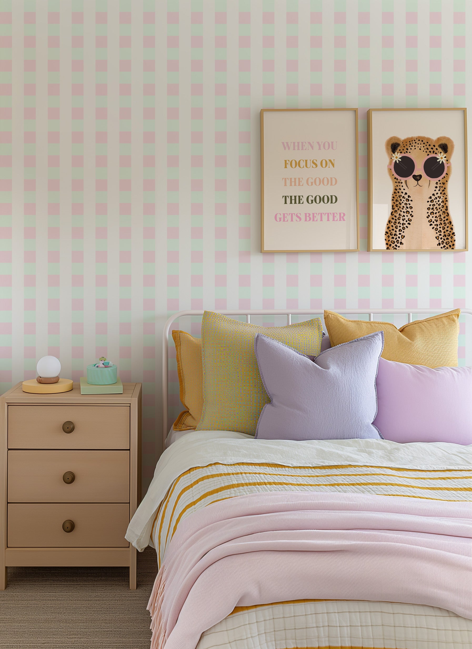 Preppy Checks Green & Pink Kids Removable Wallpaper Designer Wallpapers ...