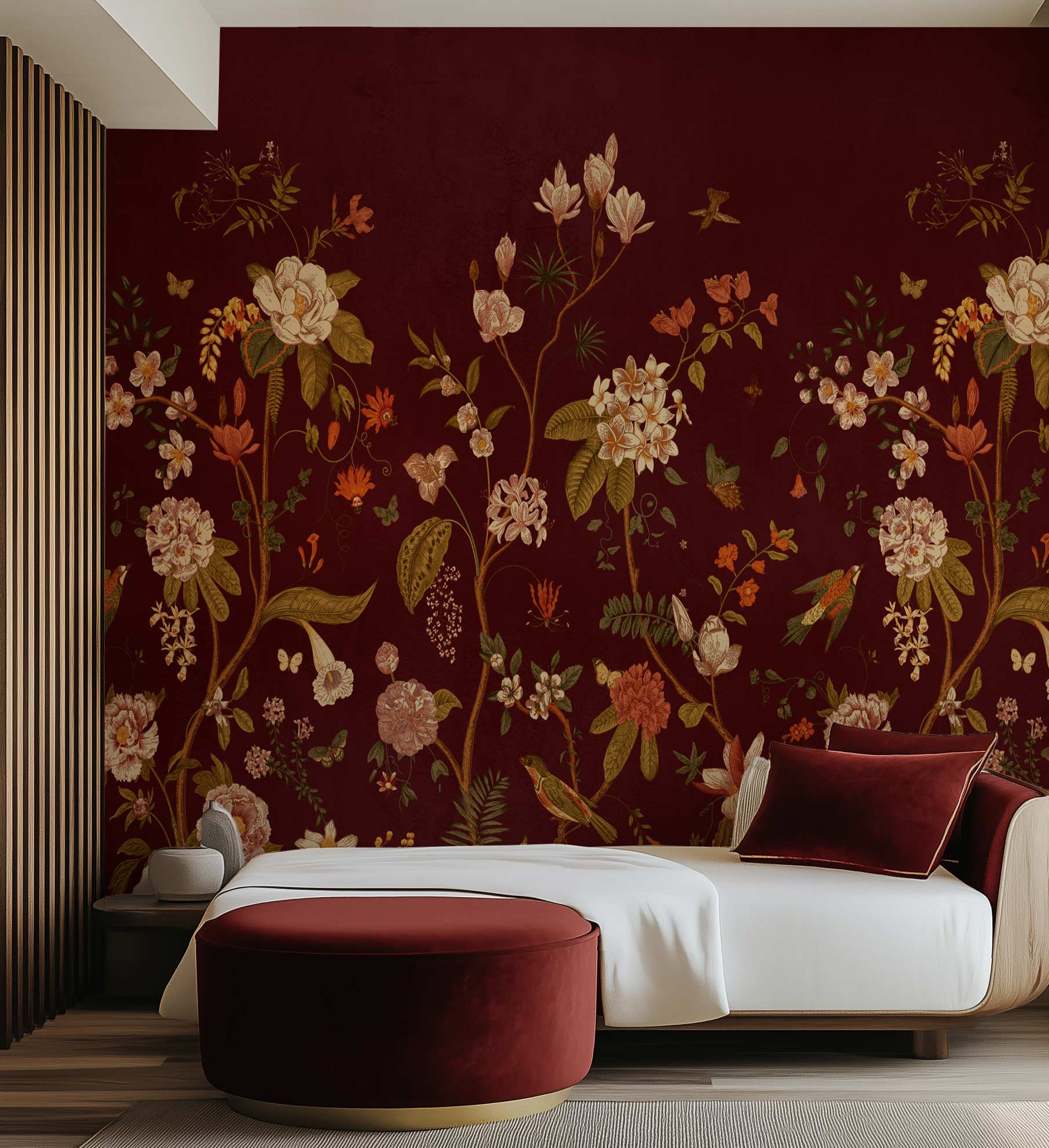 Sparrow Bloomscape in Burgundy Luxe Red Wallpaper - Fast Shipping ...