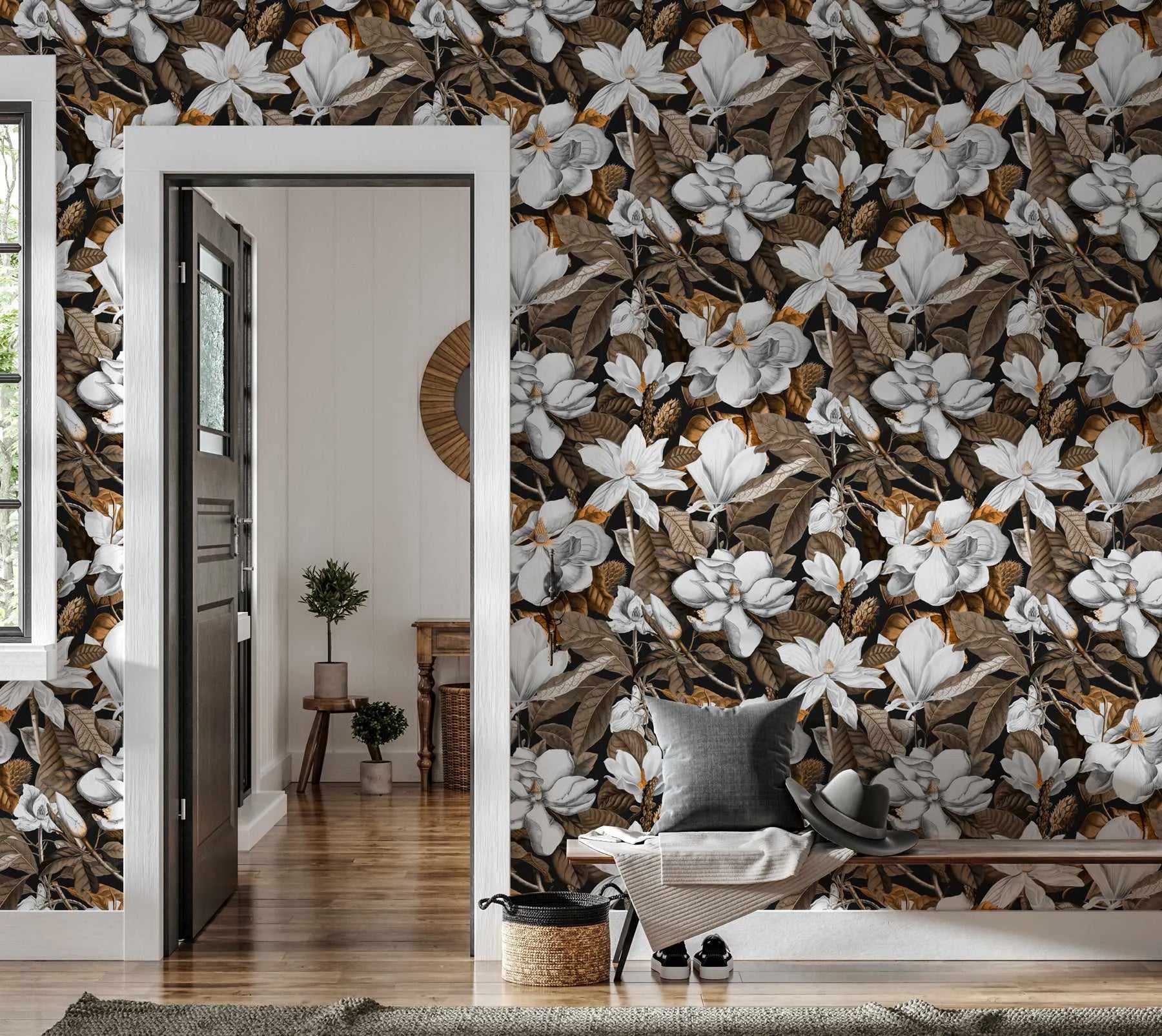 Spring in Bloom in Midnight Classic Dark Toned White Floral Wallpaper ...