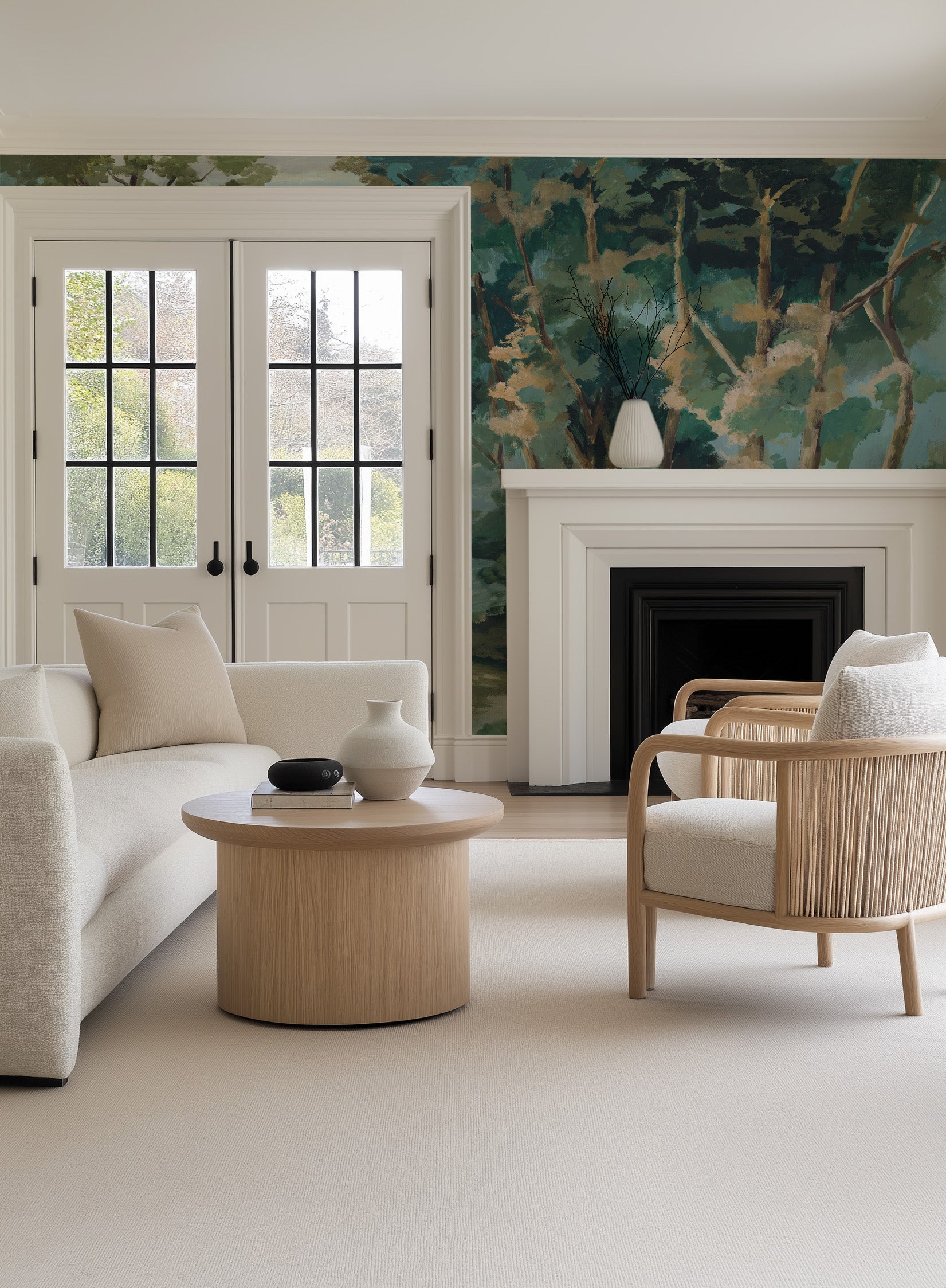 Stillwater Forest Green Panoramic Painted Designer Mural Wallpaper ...