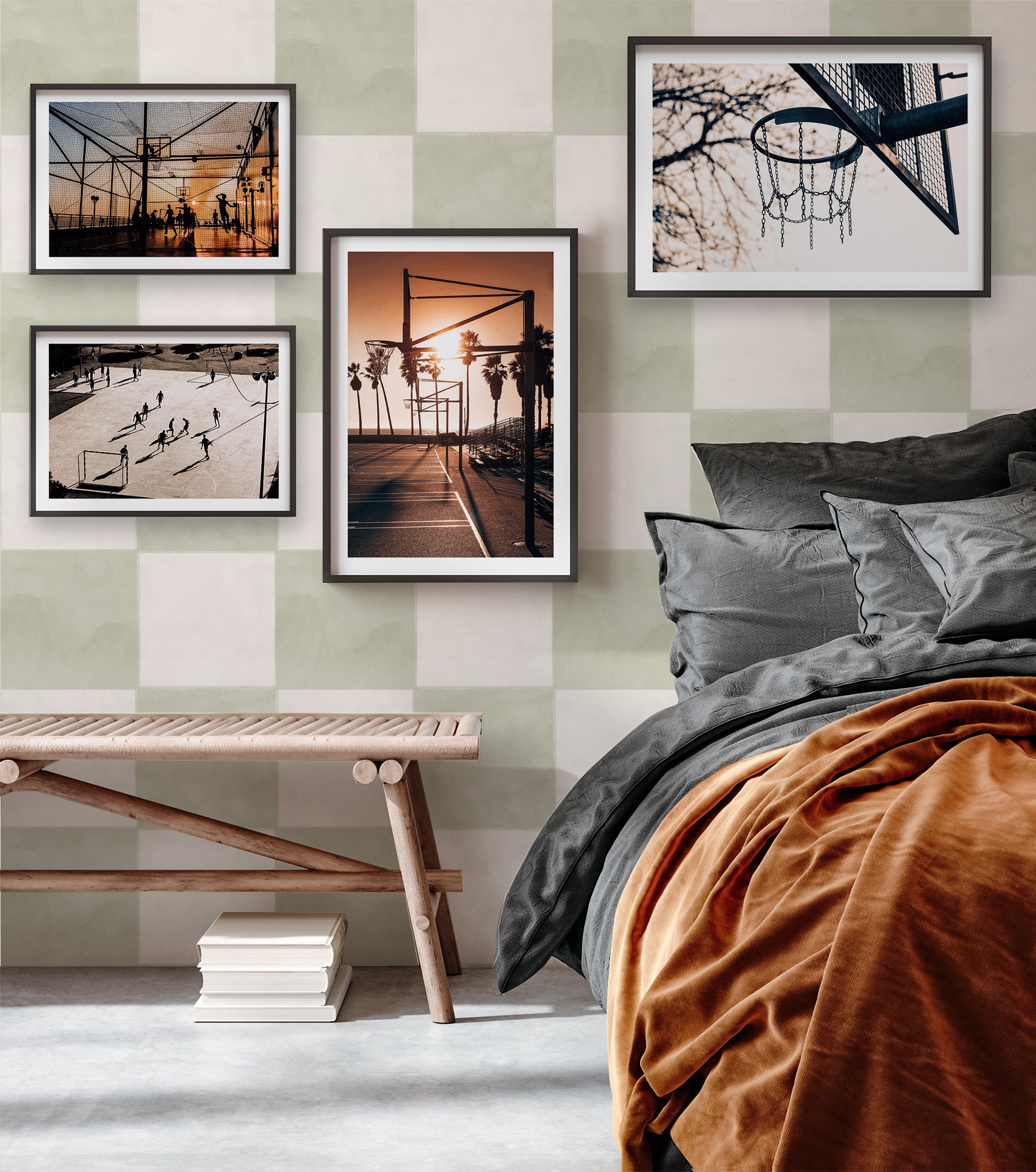 Large Watercolour Checks Wallpaper in Soft Watercolour Sage Green ...