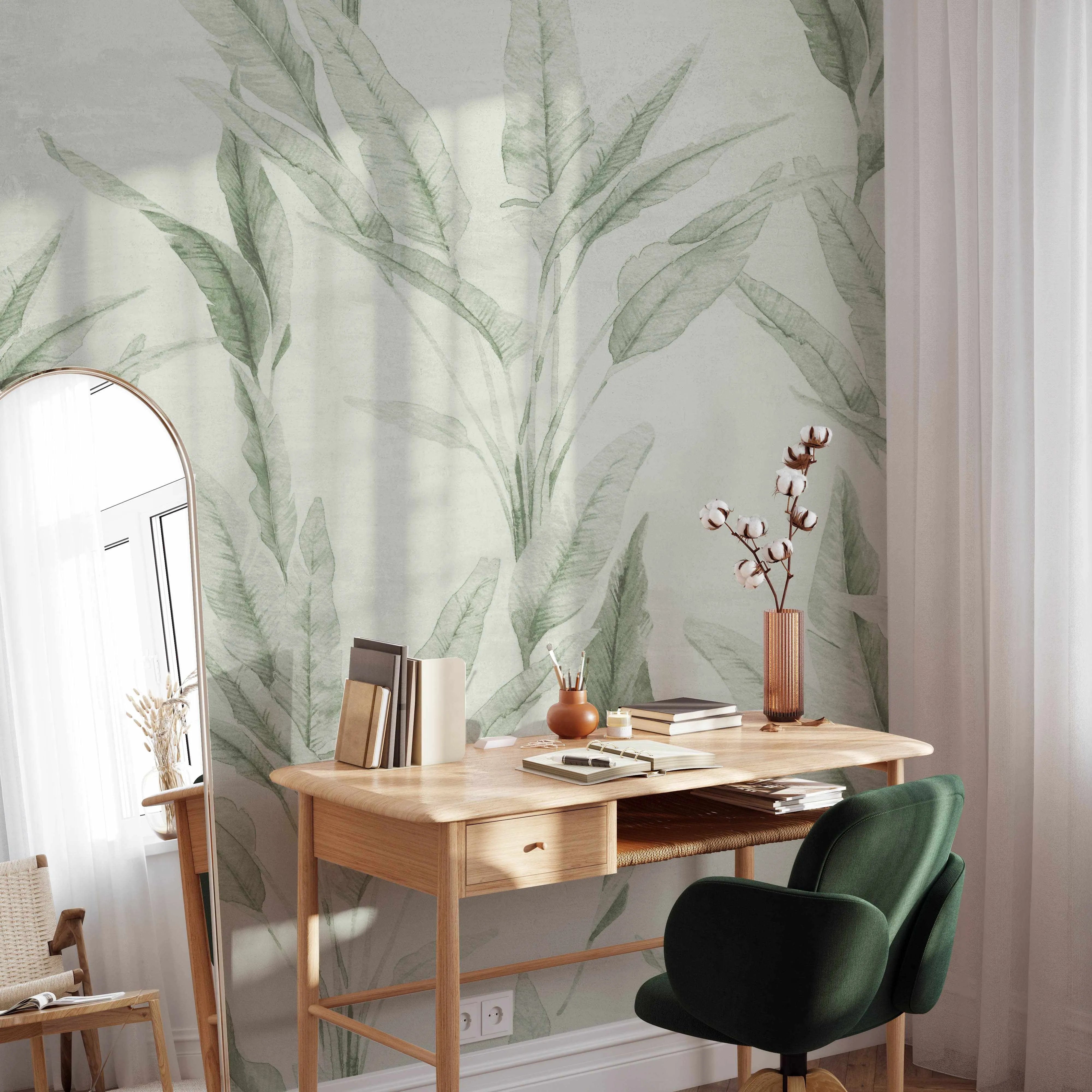 Shop Traveler's Palm Tropical Sage Green Australian Made Wallpaper ...