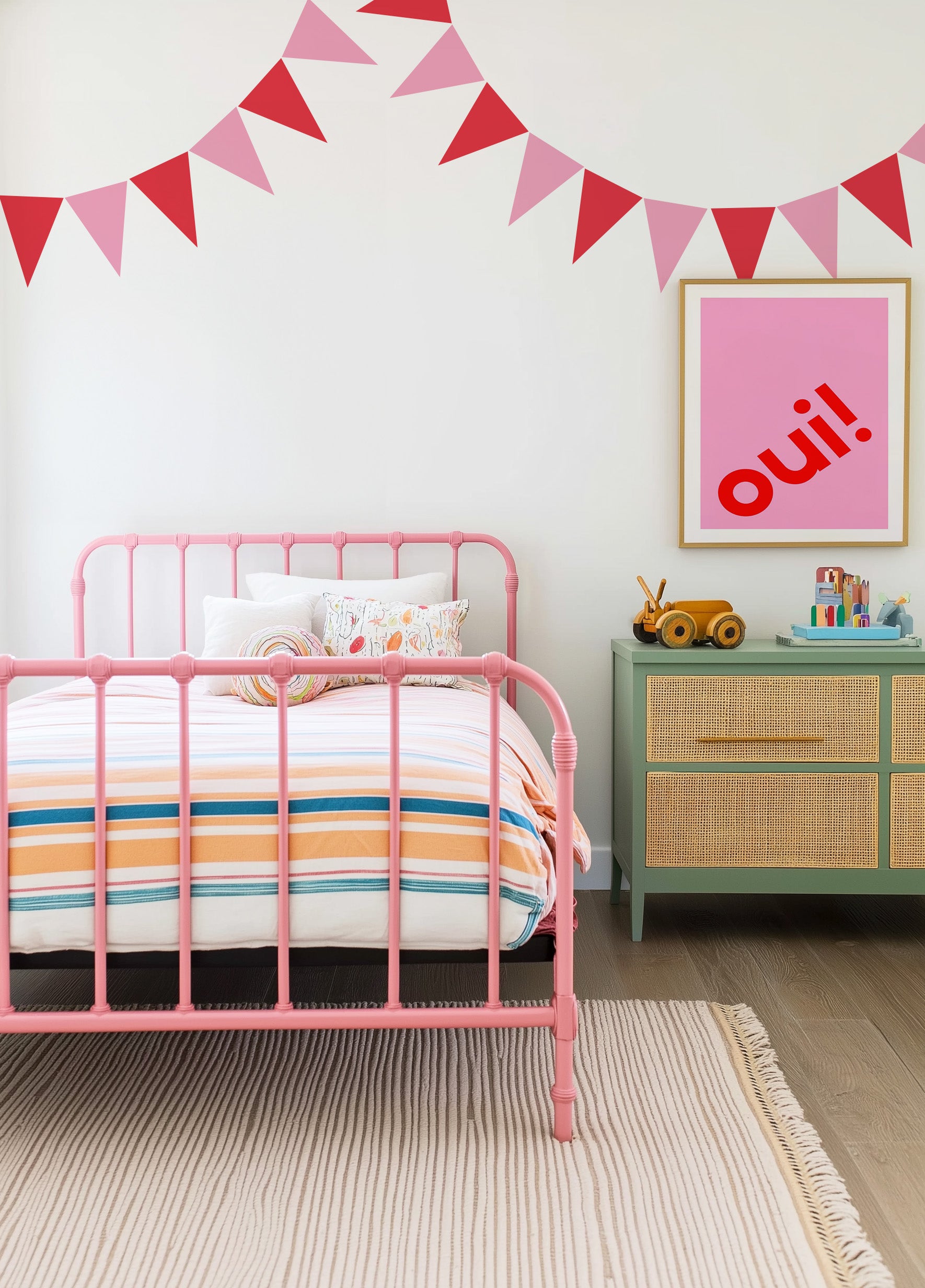Triangle Bunting In Pink & Red Girls Room Removable Fabric Wall Mural ...
