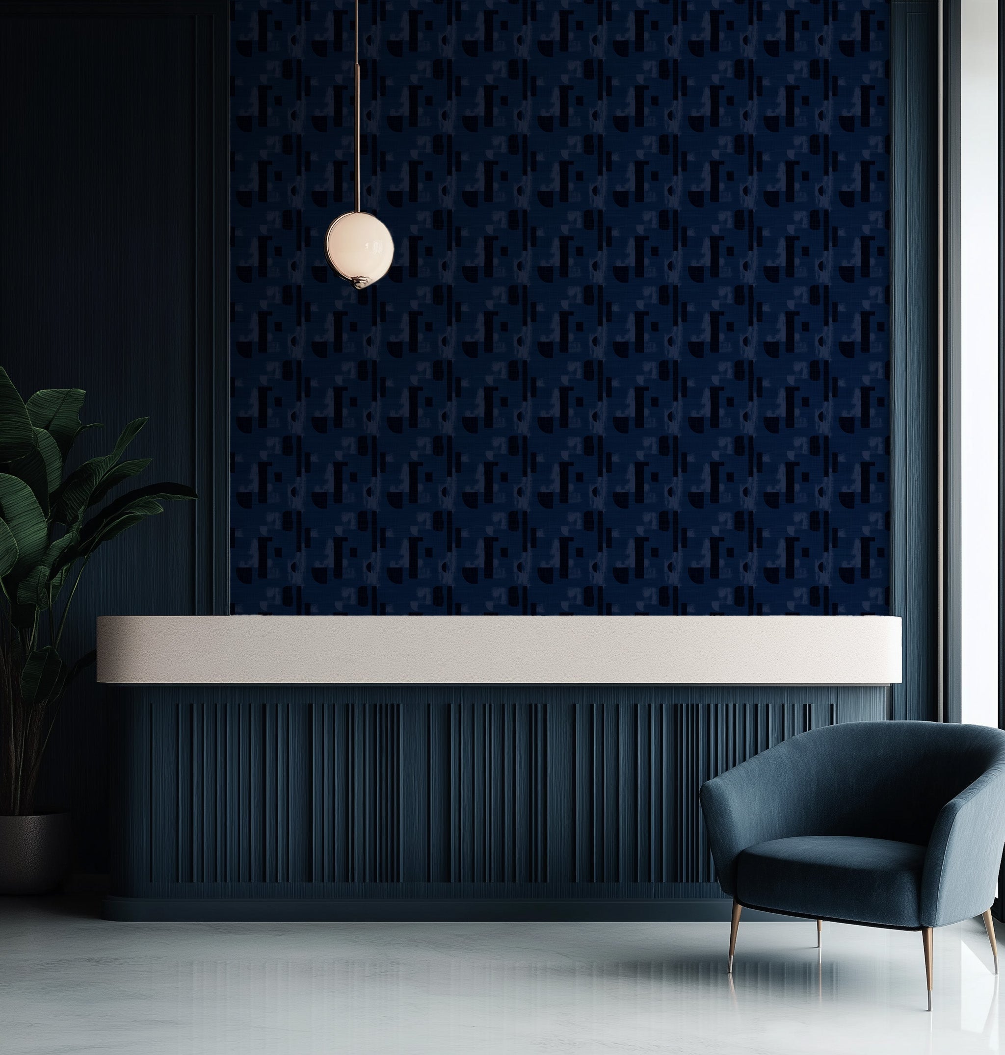 Kyoto in Navy Blue Premium Commercial Grade Vinyl Wallpaper – Olive et ...