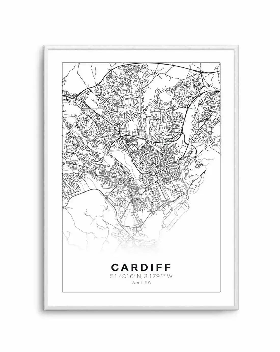 Line Art Map Wall Art Print of Cardiff, Wales – Olive et Oriel