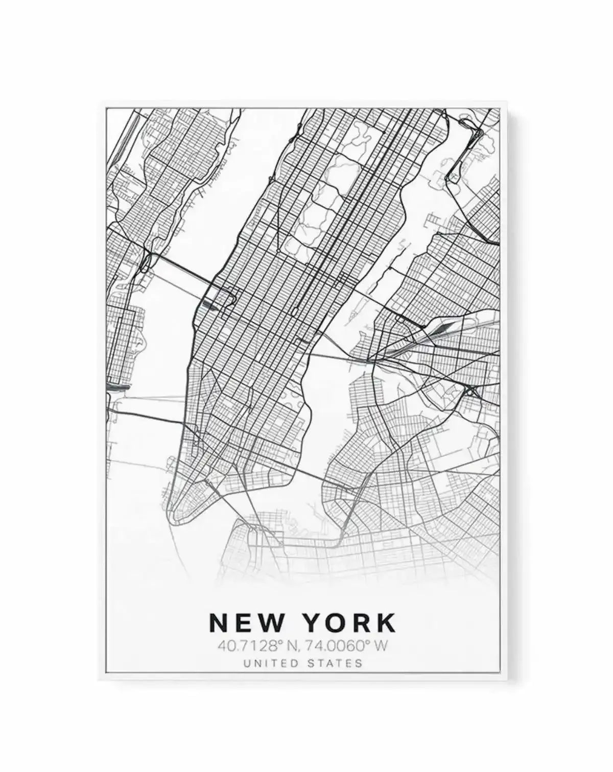 SHOP Line Art Map Of New York | Wall Photographic Framed Canvas Artwork ...
