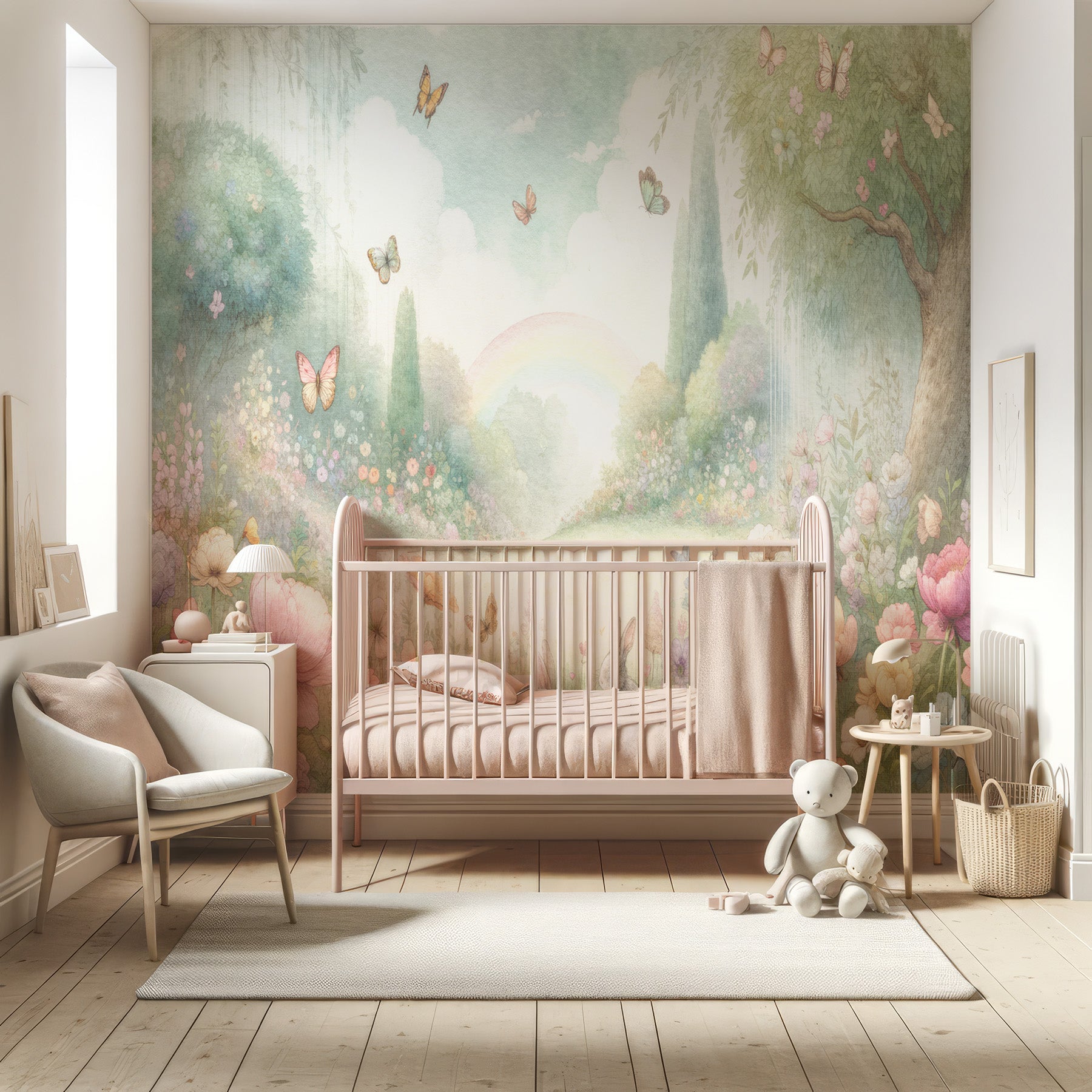 Rainbow Butterfly Theme Mural Kids Room Peel & Stick Removable ...