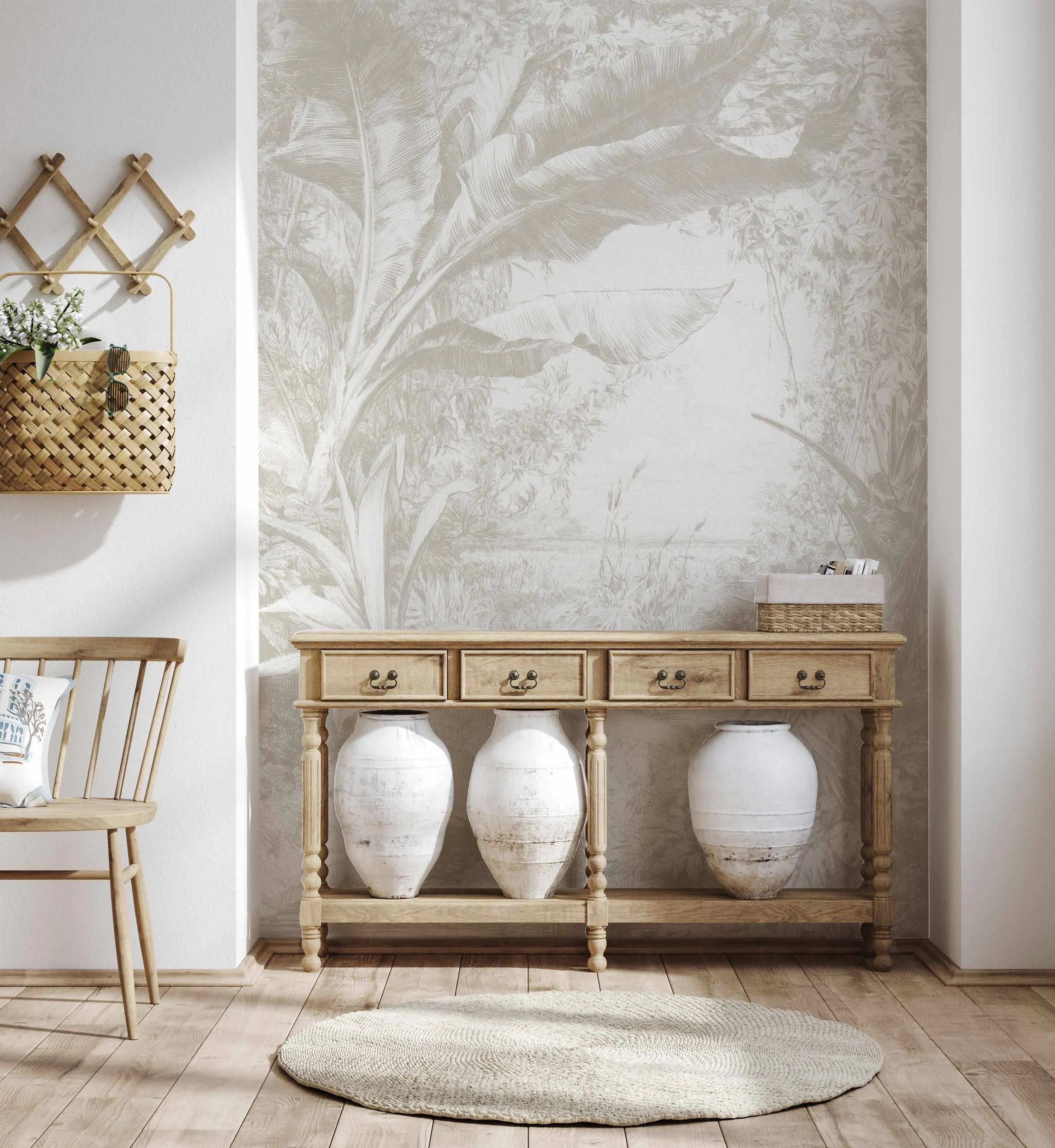 The Path Tropical Landscape Wallpaper Mural Linen, Paste or Peel ...