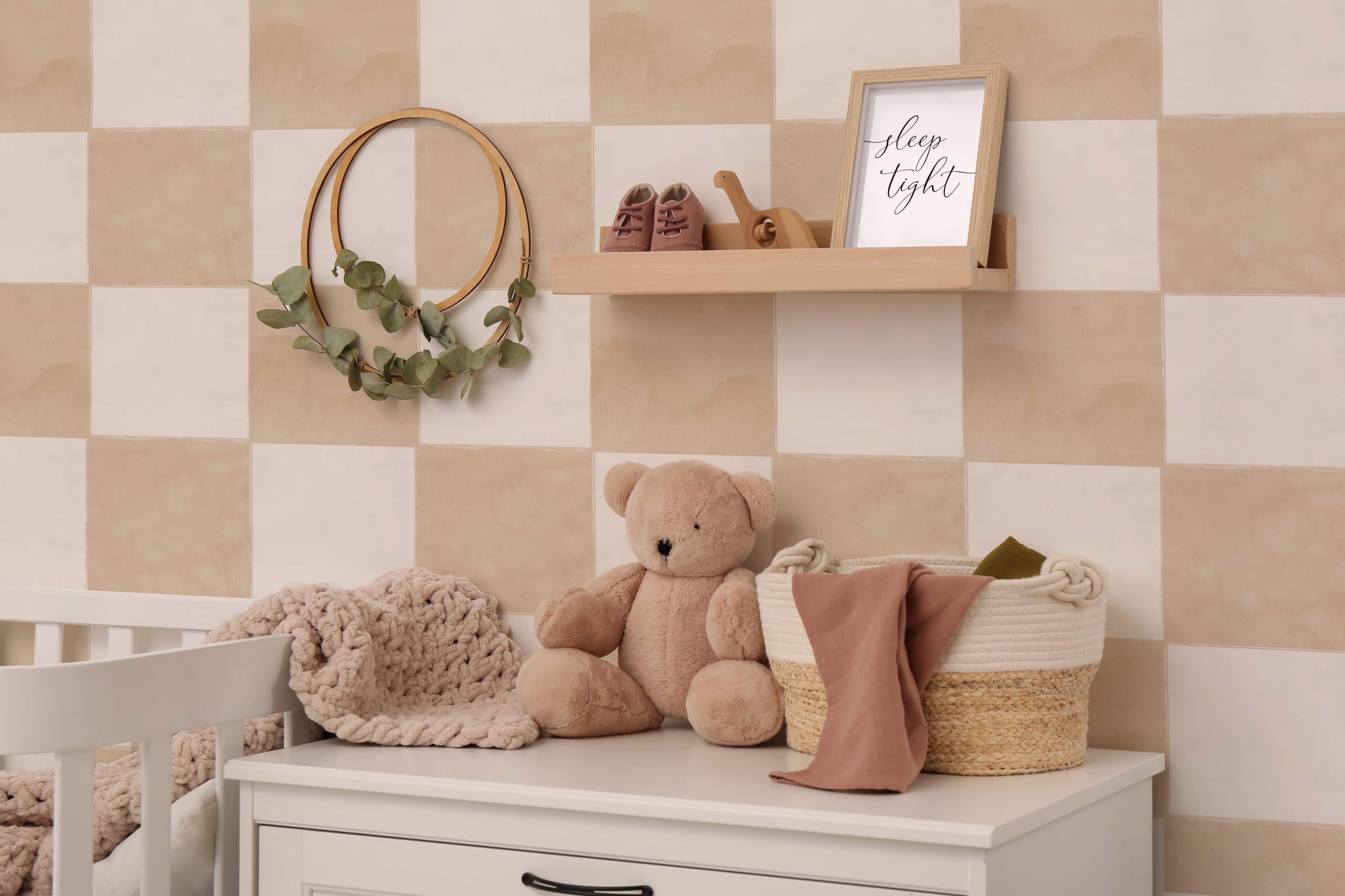 Large Watercolour Checks Wallpaper in Soft Watercolour Beige – Olive et ...