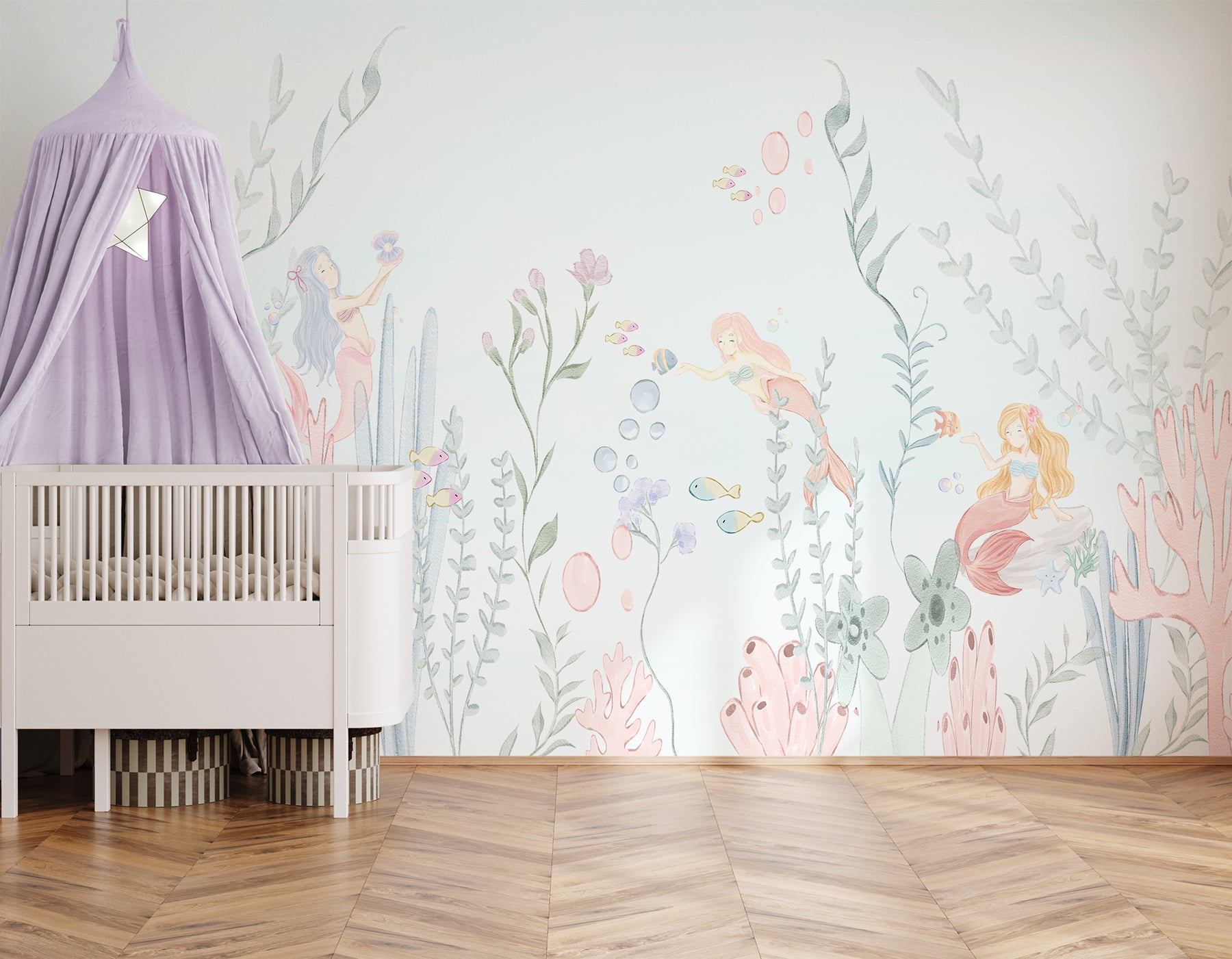 Mermaids Ocean Theme Mural Kids Room Peel & Stick Removable Wallpaper ...