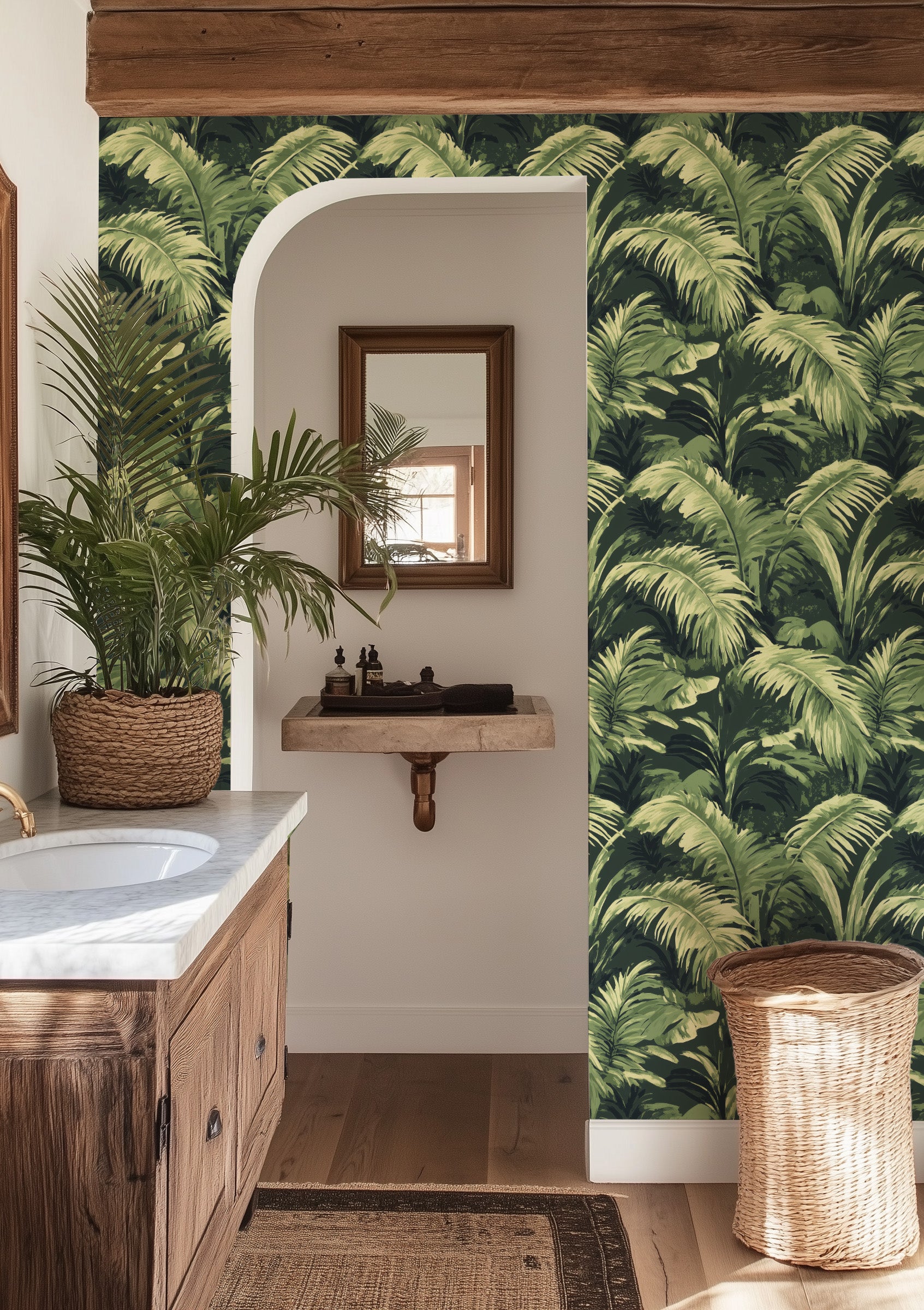 Empire Palm Colonial Green Wallpaper Removable Fabric Peel & Stick ...