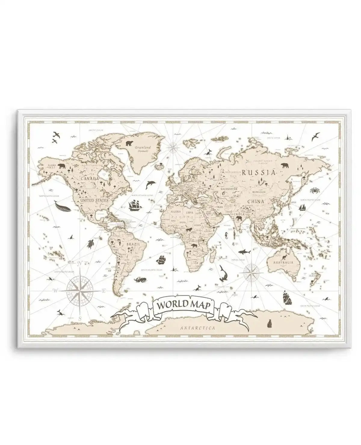 World Map Wall Art Print in Beige | Landscape Cartography – Olive et Oriel