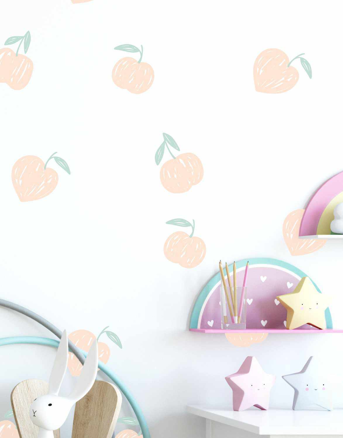SHOP Hand Drawn Peach Fruit Peaches Fabric Peel & Stick Wall Decals ...